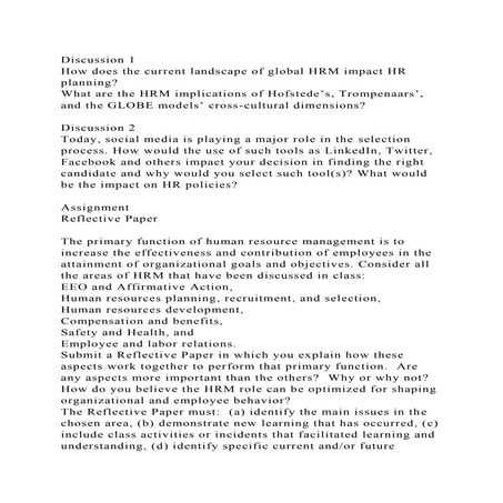 Discussion 1How does the current landscape of global HRM impact HR.docx