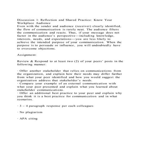 Discussion 1 Reflection and Shared Practice Know Your Workplace | PDF