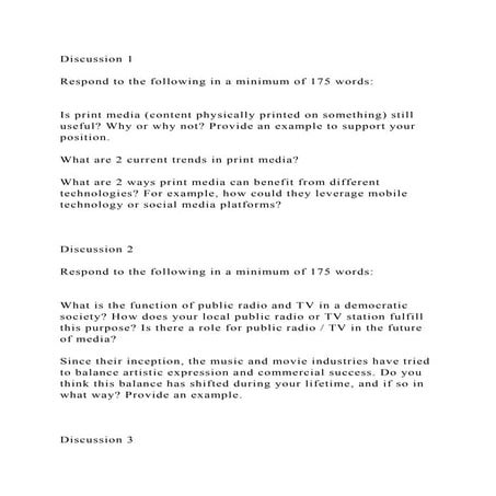 Discussion 1Respond to the following in a minimum of 175 words | DOCX