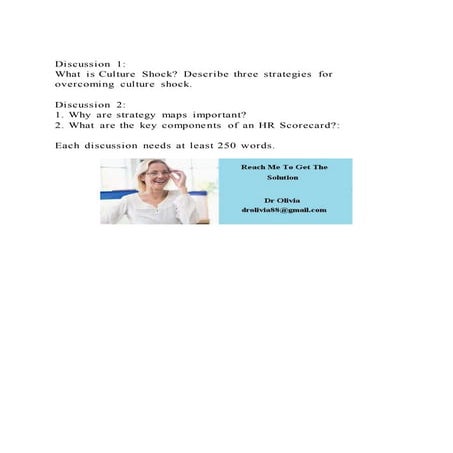 Discussion 1What is Culture Shock Describe three strategies fo | DOCX