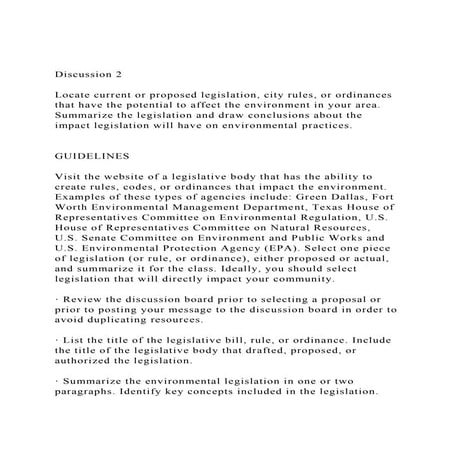 Discussion 2Locate current or proposed legislation, city rul.docx