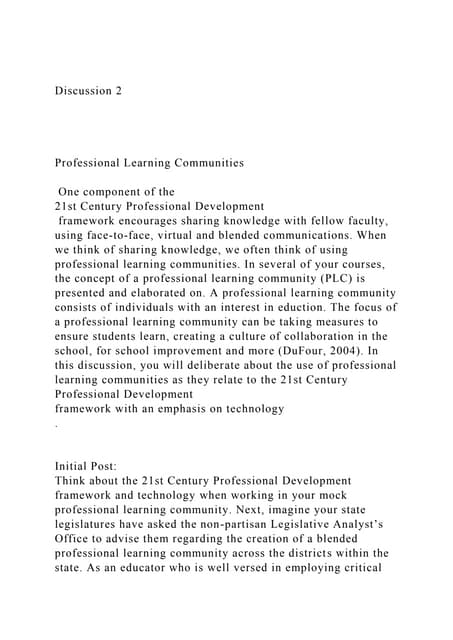 Discussion 2professional Learning Communities One Co Docx