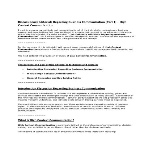 Discussionary Editorials Regarding Business Communication (Part 1 ...