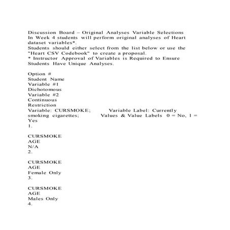 Discussion Board – Original Analyses Variable SelectionsIn Week | PDF