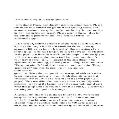 Discussion Chapter 3 Essay QuestionsInstructions Please po.docx