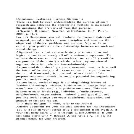 Discussion Evaluating Purpose StatementsThere is a link between | DOCX