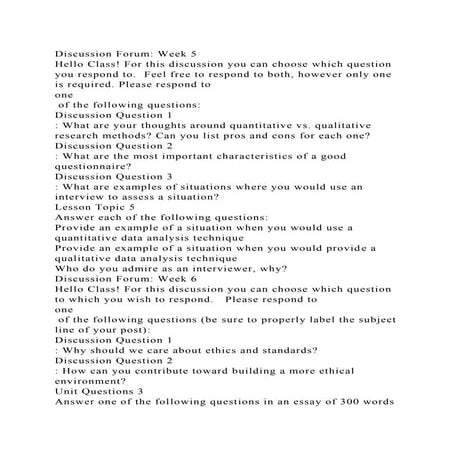 Discussion Forum Week 5Hello Class! For this discussion you can c.docx