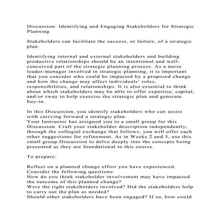 Discussion Identifying and Engaging Stakeholders for Strategic Plan.docx