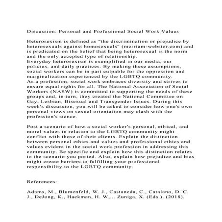 Discussion Personal and Professional Social Work ValuesHetero.docx