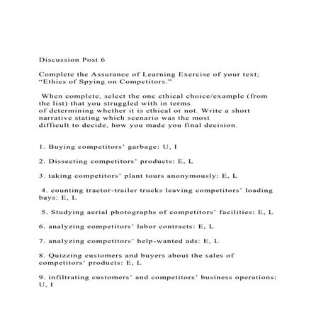 Discussion Post 6 Complete the Assurance of Learning Exerc | DOCX