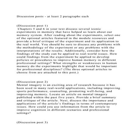 Discussion posts - at least 2 paragraphs each(Discussion post .docx