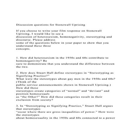 Discussion questions for Stonewall Uprising If you choose.docx