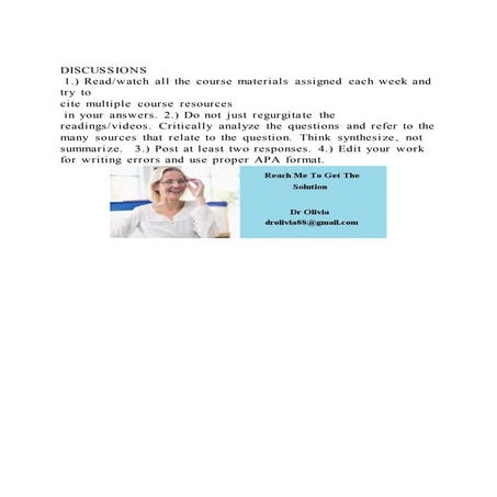 DISCUSSIONS 1.) Readwatch all the course materials assigned eac | DOCX