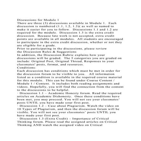 Discussions for Module 1There are three (3) discussions availabl.docx