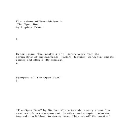 Discussions of Ecocriticism in The Open Boat by Stephen Cran | DOCX ...
