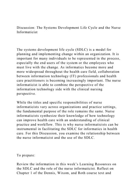 A Nurse’s Role in the Systems Development Life CycleWhile the proc.docx | Operating Systems ...