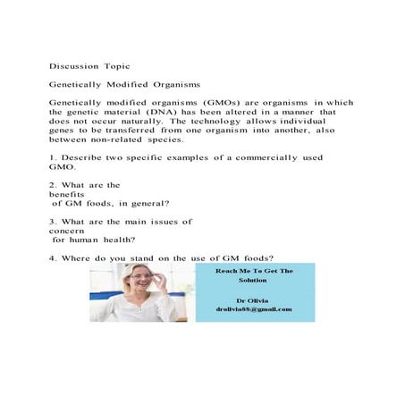 Discussion TopicGenetically Modified OrganismsGeneticall | DOCX