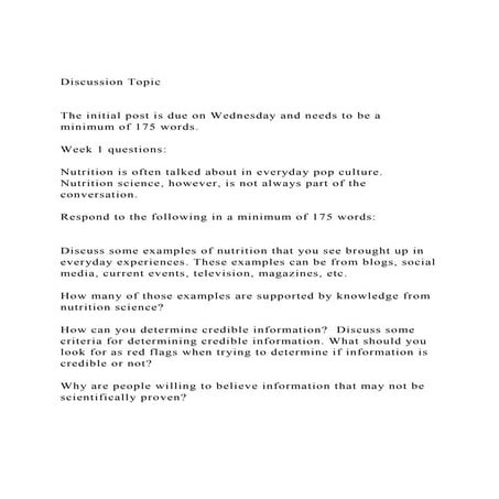 Discussion TopicThe initial post is due on Wednesday and n.docx