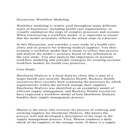 Discussion Workflow Modelingworkflow Modeling Is Widely Used Docx Computer Software And