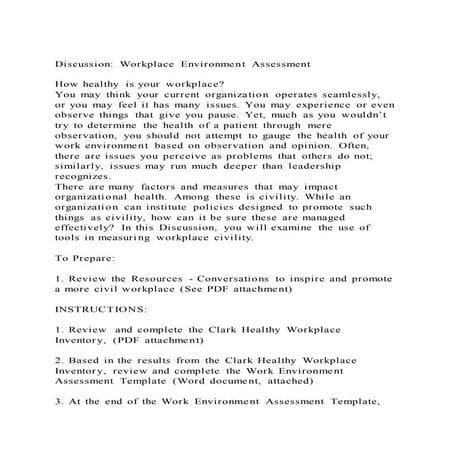 Discussion Workplace Environment AssessmentHow healthy is you | DOCX
