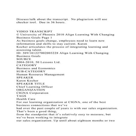 Discusstalk about the transcript. No plagiarism will use checker.docx