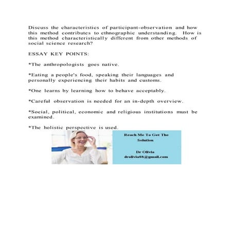 Discuss the characteristics of participant-observation and how this | DOCX