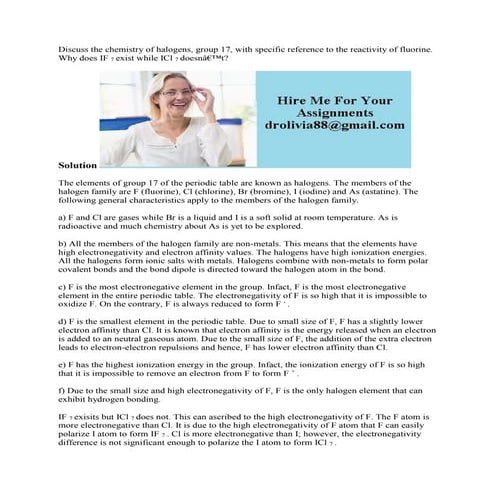 Discuss the chemistry of halogens- group 17- with specific reference t ...