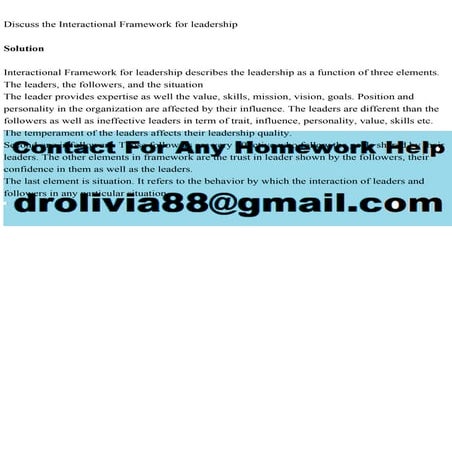 Discuss the Interactional Framework for leadershipSolutionInte.pdf