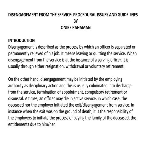 Disengagement from the service | PPTX