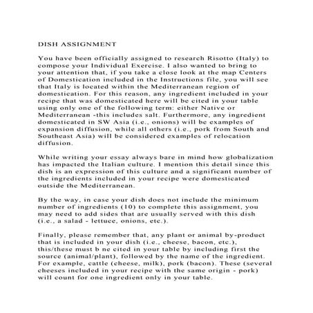DISH ASSIGNMENT You have been officially assigned to research .docx ...
