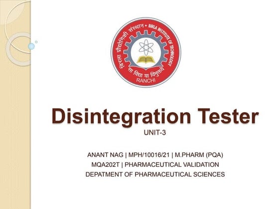 Disintegration and dissolution tests | PPTX | Pharmaceutical Industry ...
