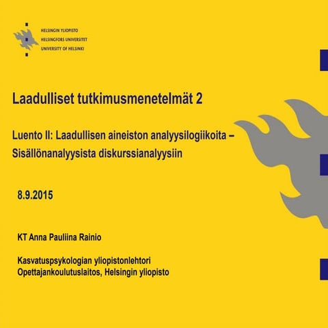 Luento diskurssianalyysista Rainio Anna 2015 Helsingin Yliopisto | PPT