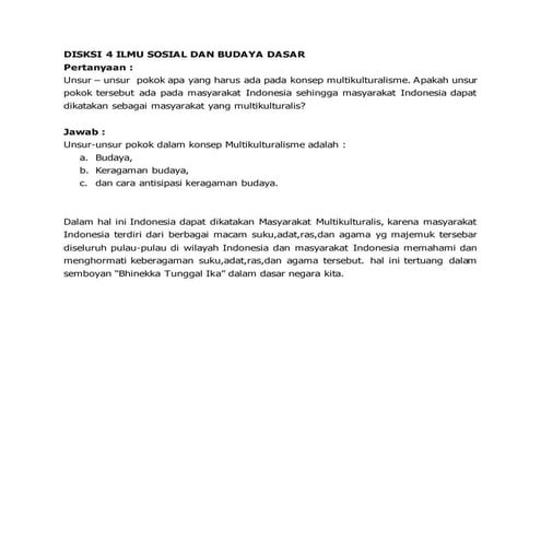 Diskusi 4 ilmu sosial dan budaya dasar | DOCX
