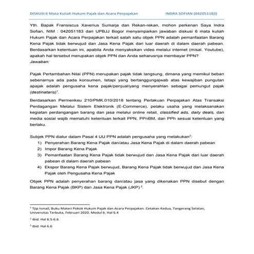 Diskusi 6 Hukum Pajak dan Acara Perpajakan menyaksikan video melalui internet objek PPN membayar ...