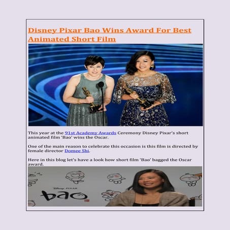 Disney Pixar Bao Wins Award For Best Animated Short Film | PDF