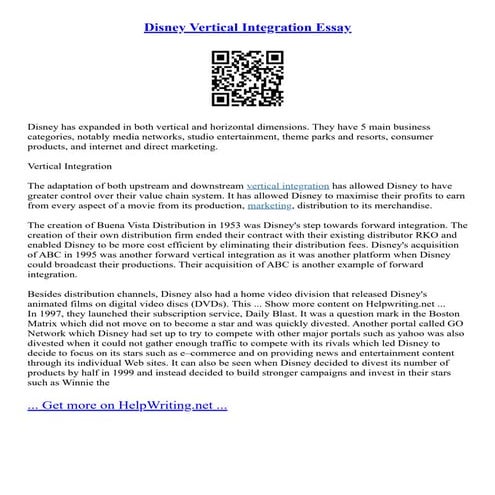 Disney Vertical Integration Essay | PDF