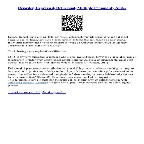 Disorder, Depressed, Delusional, Multiple Personality And... | PDF