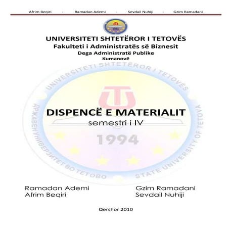 Dispenca e materialit semestri IV Kumanovë | DOCX