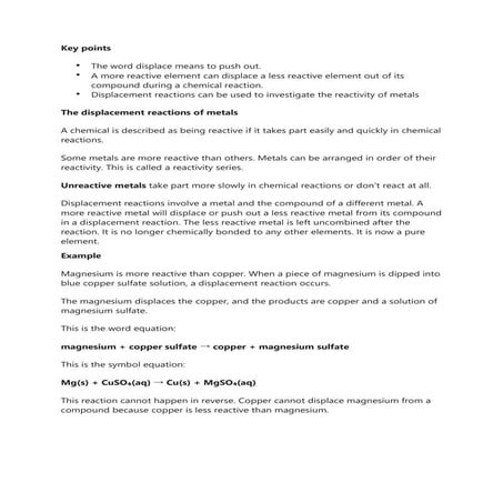Displacement Reaction and Reactivity Series.docx | Chemistry | Science