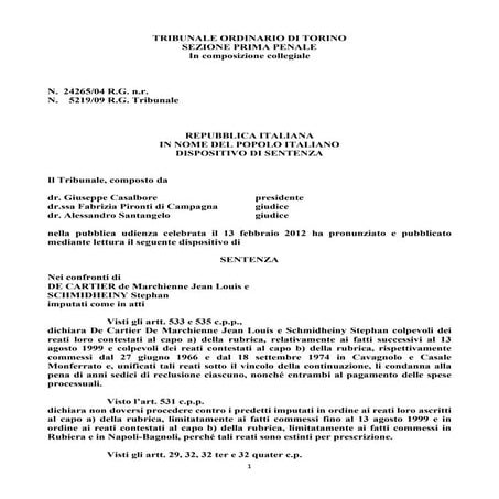 Dispositivo sentenza Eternit | PDF