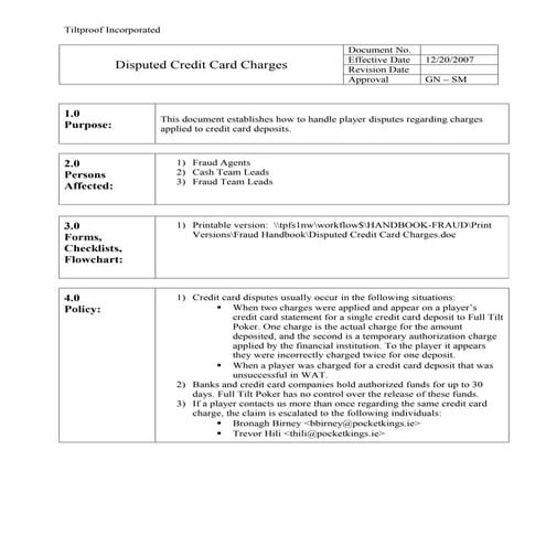 Disputed credit card charges | DOC