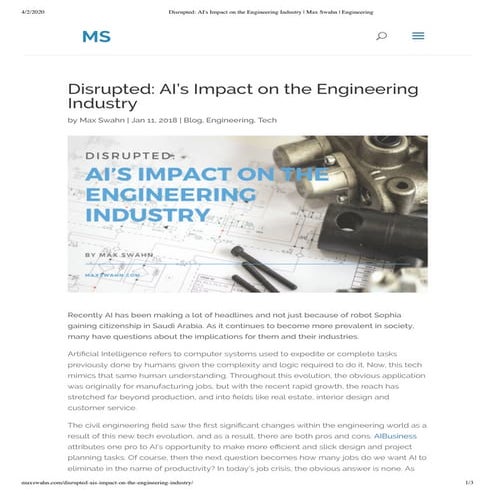Disrupted: AI’s Impact on the Engineering Industry | Max Swahn | PDF