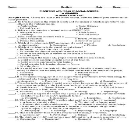 discipline and ideas in social science 1st quarter 1st summative.docx