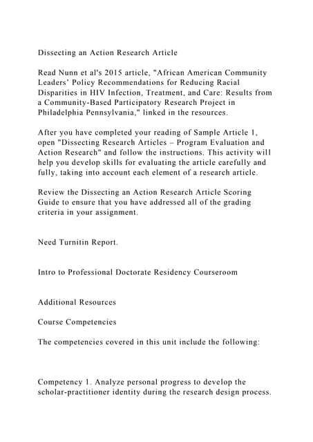 Dissecting An Action Research Articleread Nunn Et Als 2015 Arti Docx