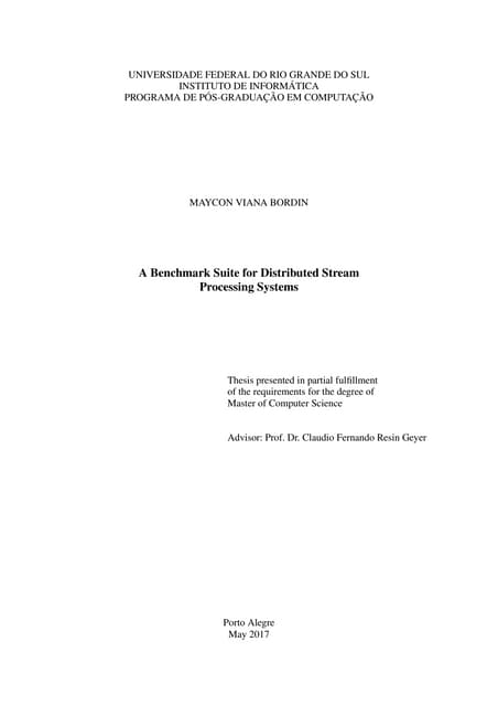 A Benchmark Suite For Distributed Stream Processing Systems Pdf