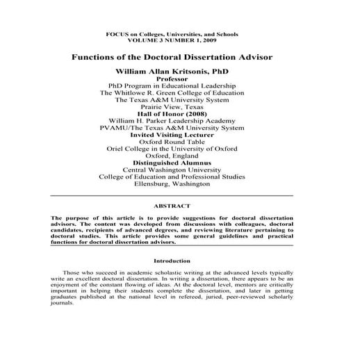 Dr. William Allan Kritsonis, Dissertation Advisor | DOC