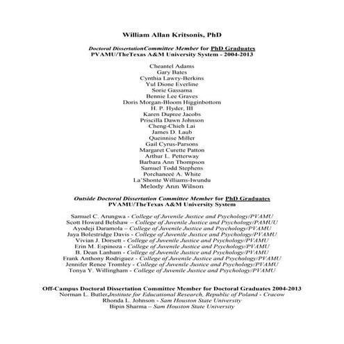 Dr. William Allan Kritsonis, Dissertation Committee Member Service | DOCX