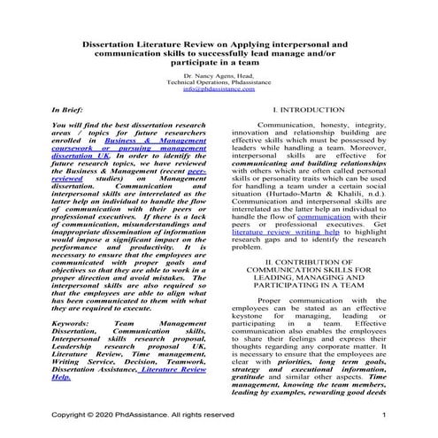 Dissertation literature review on applying interpersonal and communication skills to ...