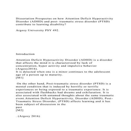 Dissertation Prospectus on how Attention Deficit Hyperactivity Dis.docx