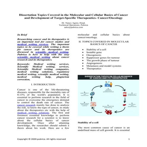 Dissertation topics on cellular basics of cancer and therapeutics ...